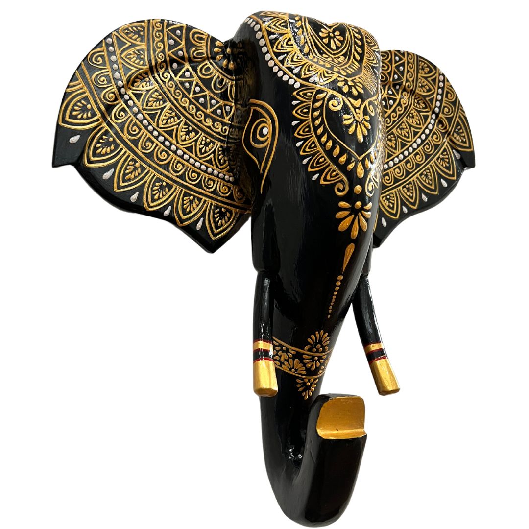 17-Inches Hand-Painted Wooden Elephant Head - 6 Ethnic Designs – Urli Utsav